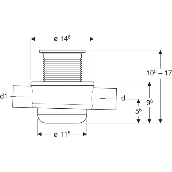 Geberit Aquorea floor drain, slotted grating 10 x 10 cm, rear inlet ...